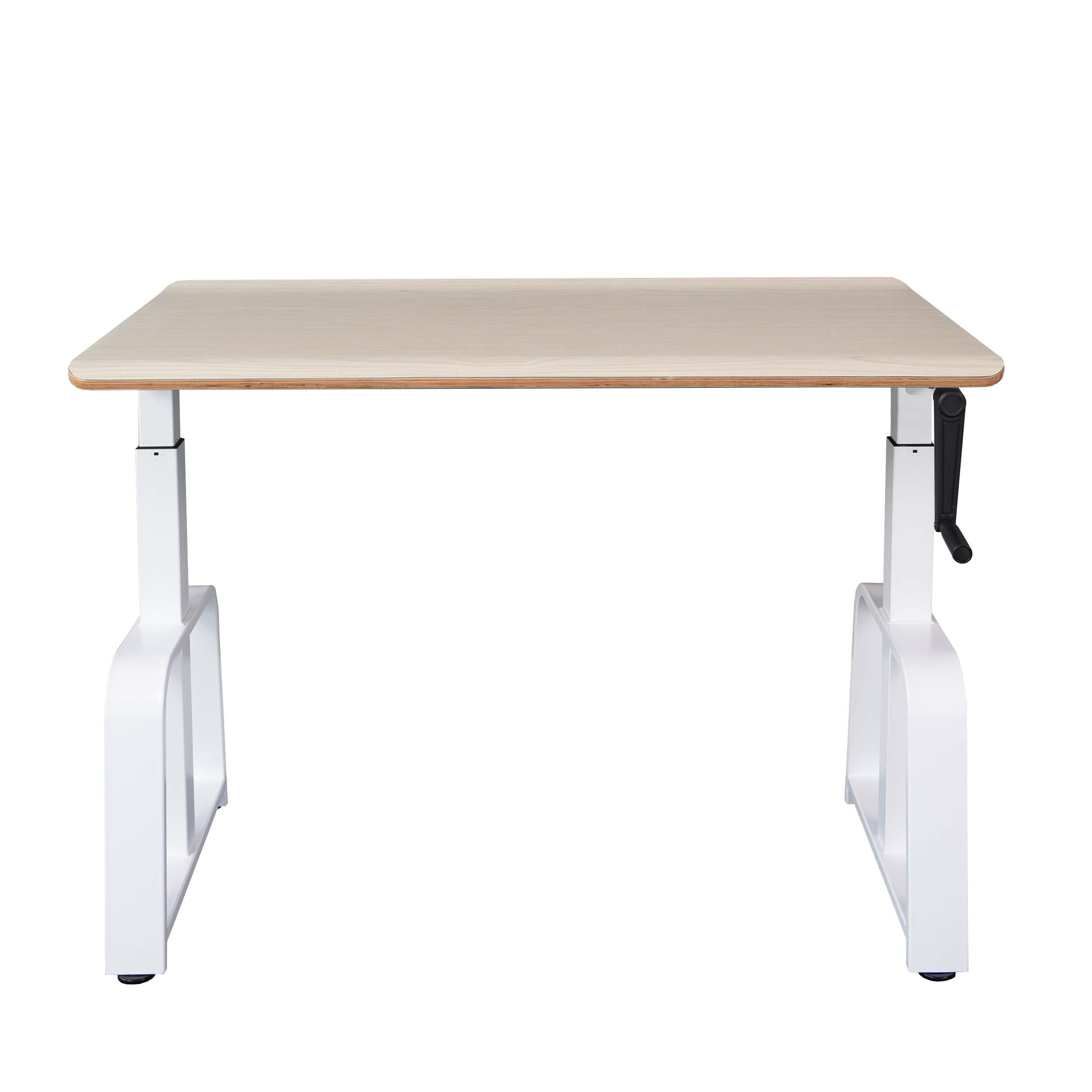 Stand Up Desk Store Crank Adjustable Ergonomic Standing Desk (White Frame/Antique Birch Desktop, 48β Wide)