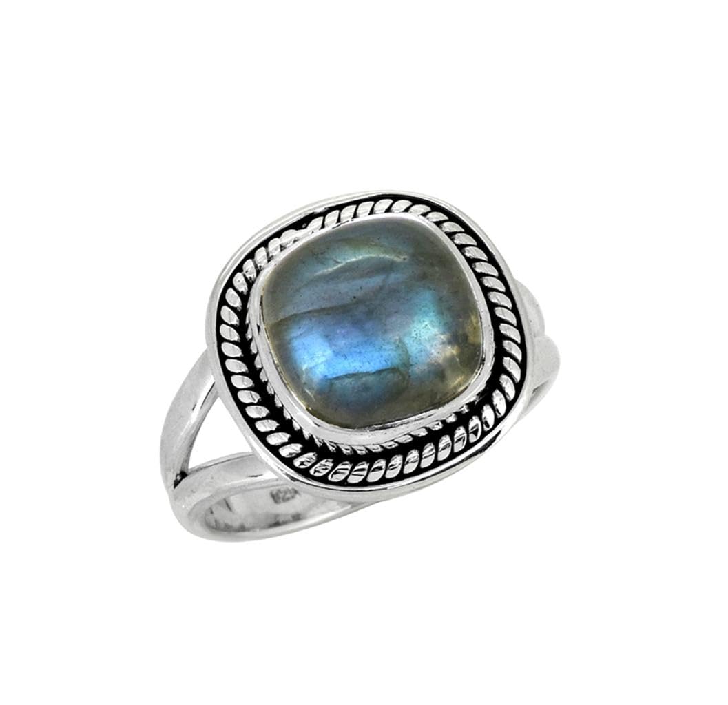 YoTreasure Natural Labradorite Ring Solid 925 Sterling Silver Boho Jewelry