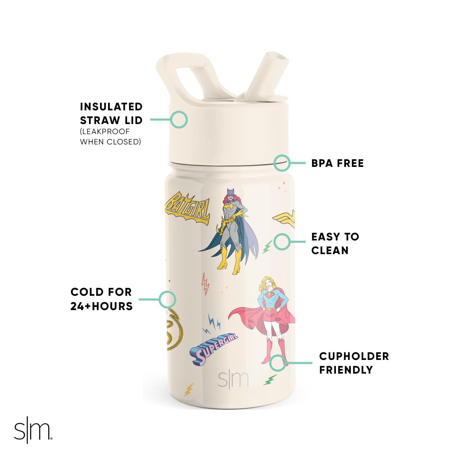 Simple Modern PJ Mask Kids Water Bottle with Straw Lid | Reusable Insulated Stainless Steel Cup for School | Summit Collection | 14oz, PJ Mask Adventures