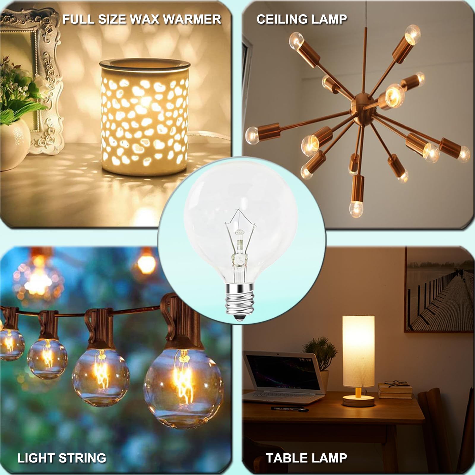 Wax Warmer Bulbs 25 Watt,G50 Light Bulbs for Full Size Scentsy Warmers,120V E12 Base G16.5 Globe Clear Light Bulbs for Candle Wax Warmer,Dimmable,Long Lifespan,Warm White,6 Pack
