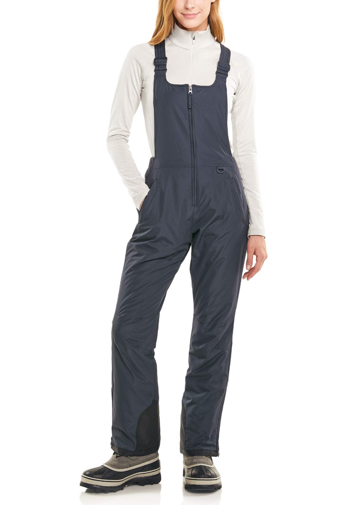 TSLA Women's Winter Snow Bibs, Waterproof Insulated Snowboard Overalls, Ripstop Ski Pants, Winter Snow Bib Charcoal Blue, Medium