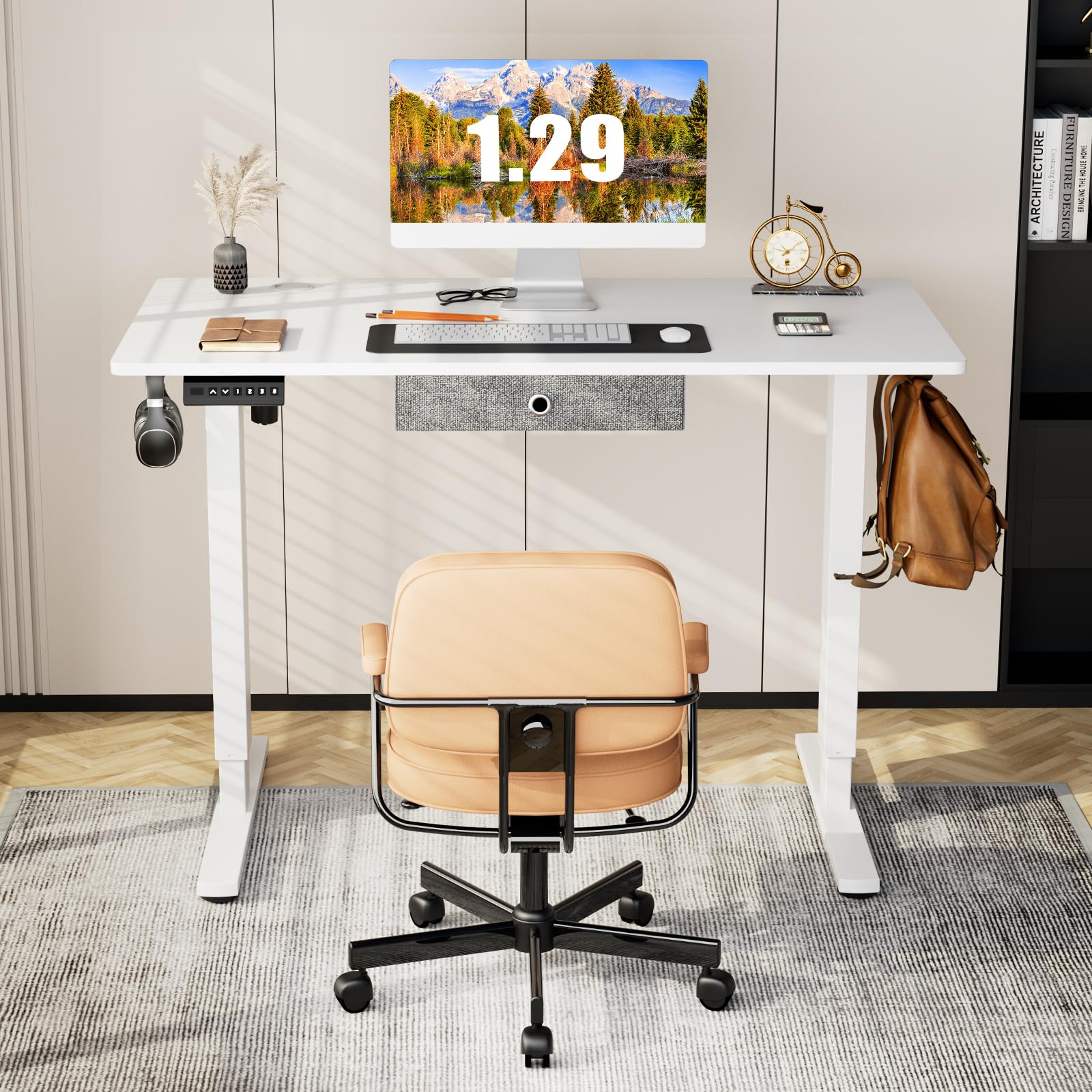 Standing Desk with Drawer, 63 x 24 Inch Home Office Electric Stand Up Desk with Drawer Storage, Height Adjustable Sit Stand Ergonomic Computer Desk with Wire Hole and Hook for Workstation, Study