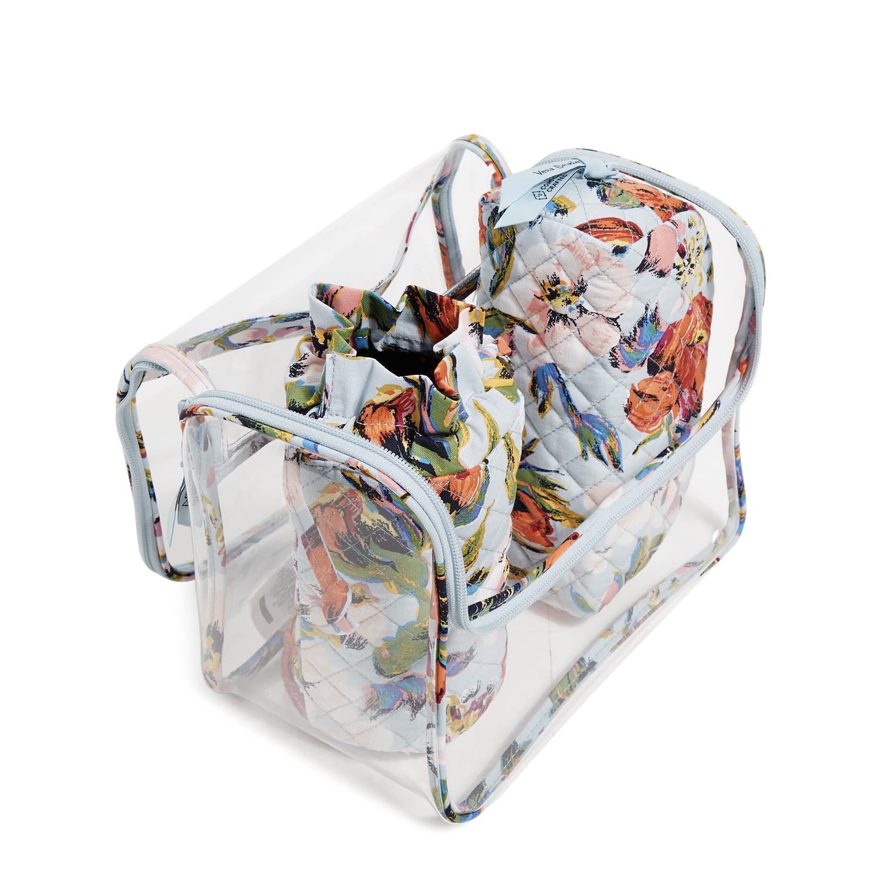 Vera Bradley Women's 3 Piece Cosmetic Makeup Organizer Bag Set, Sea Air Floral, One Size