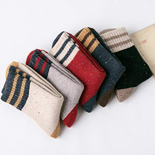 Womens Winter Socks Wool Warm Athletic Crew Long Fall Socks Thick Indoor Socks Hiking Sports Socks E (5 Pack Two Striped)