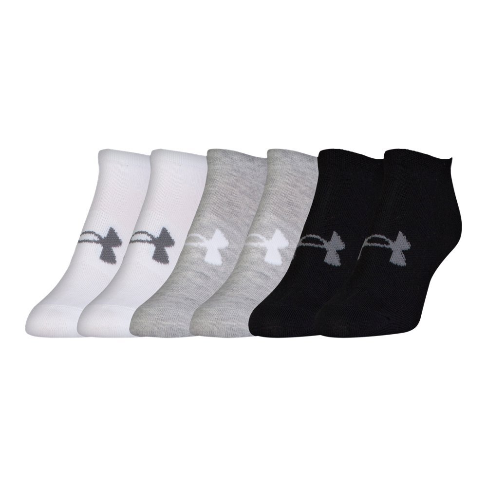 Under Armour Girls Essential No Show Socks (6 Pack), Neutral Assortment, Youth Large