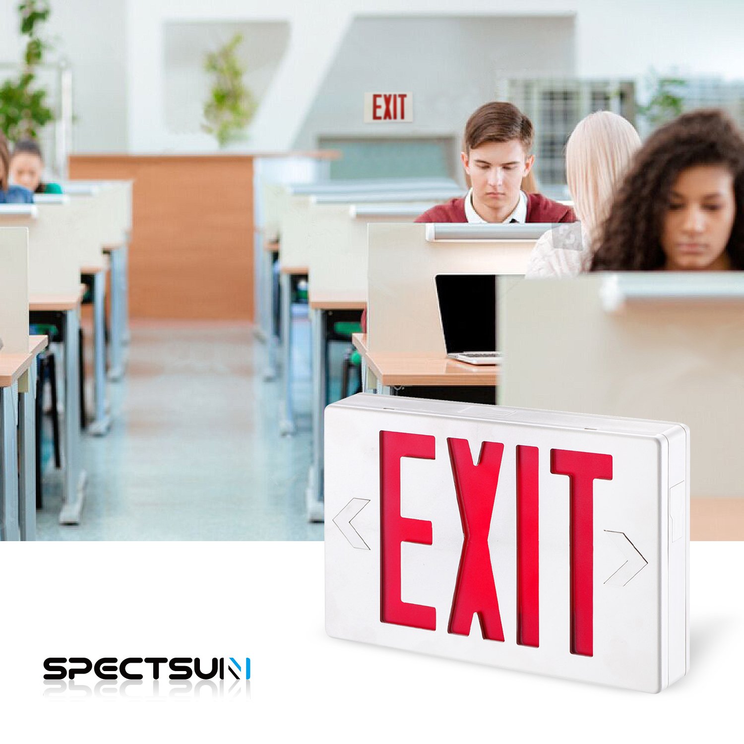 SPECTSUN Led Exit Sign with Battery Backup, Green Exit Light Combo&Double Sided Exit Sign - 6 Pack, Exit Sign Battery/Business Exit Sign Stencil/Exit Combo Light/Lighted Exit Sign/Emergency Exit Light