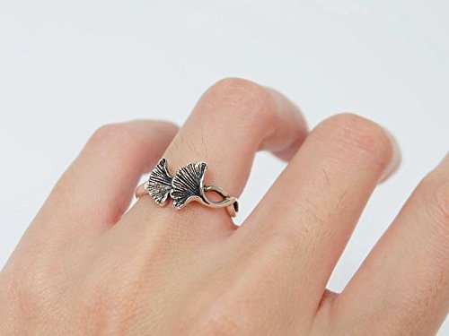 SOVATS Twist Ginkgo Leaf Ring For Women 925 Sterling Silver Oxizidize Surface - Simple, Stylish &Trendy Nickel Free Ring, Size 6