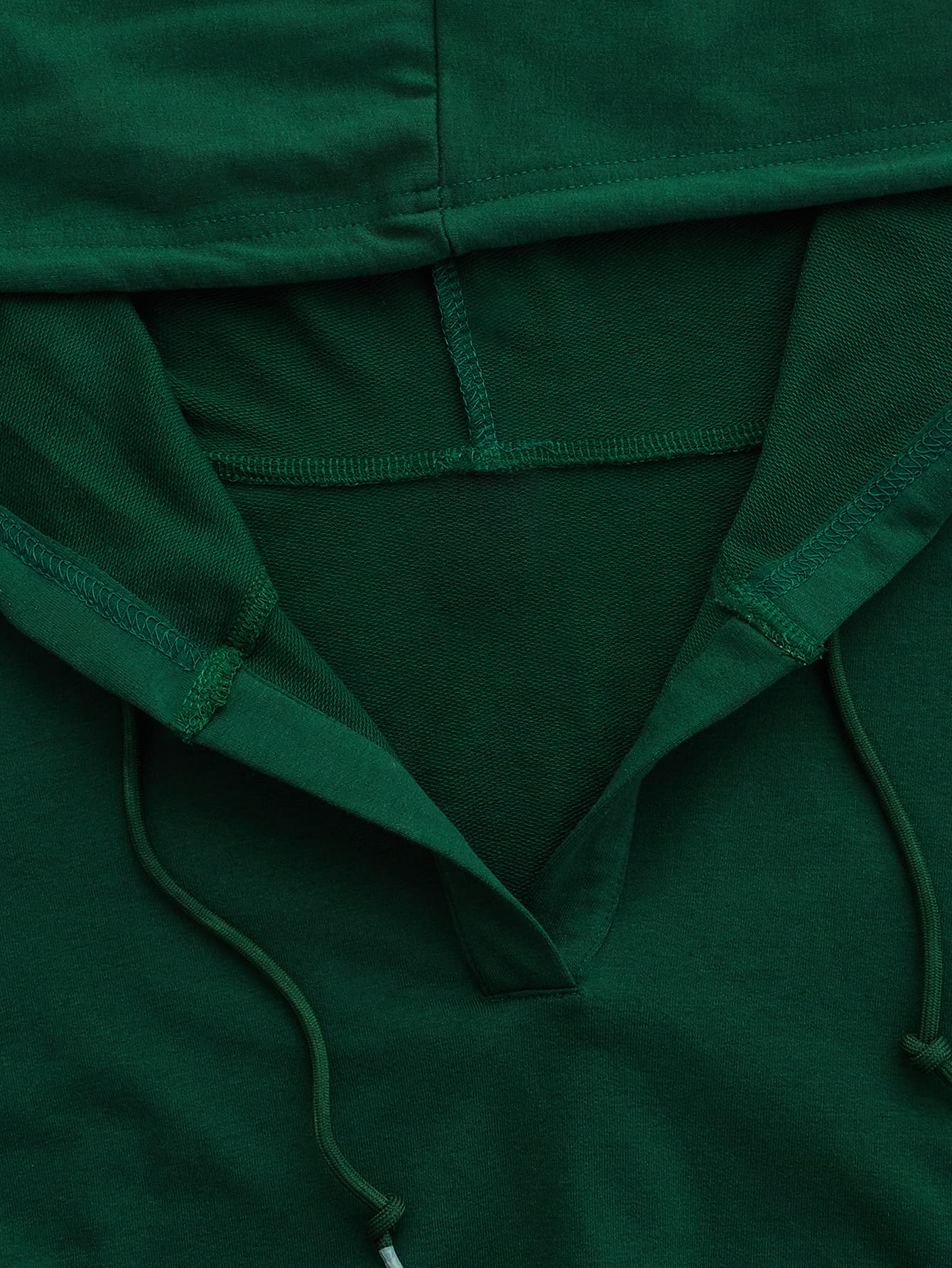 Verdusa Women's Long Sleeve Drop Shoulder Drawstring Crop Hoodie Sweatshirt Dark Green L