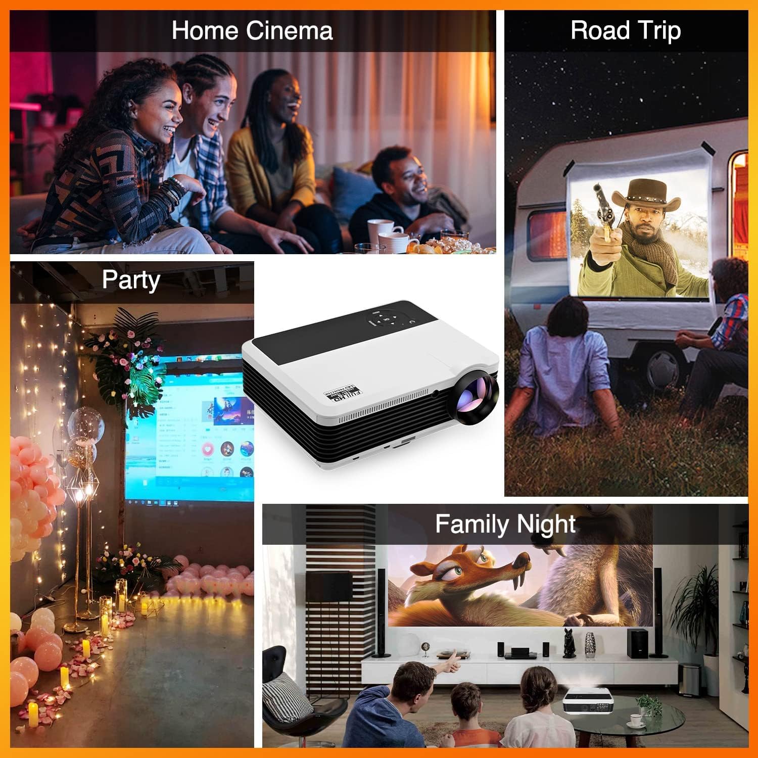 ZCGIOBN Mini 4K Projector Auto Focus Auto Keystone, Native 1080P Smart Projectors WiFi 6 and Bluetooth, Portable Movie Outdoor Projector Android OS for 5000+ Apps Netflix Prime Video, 2+16G Memory