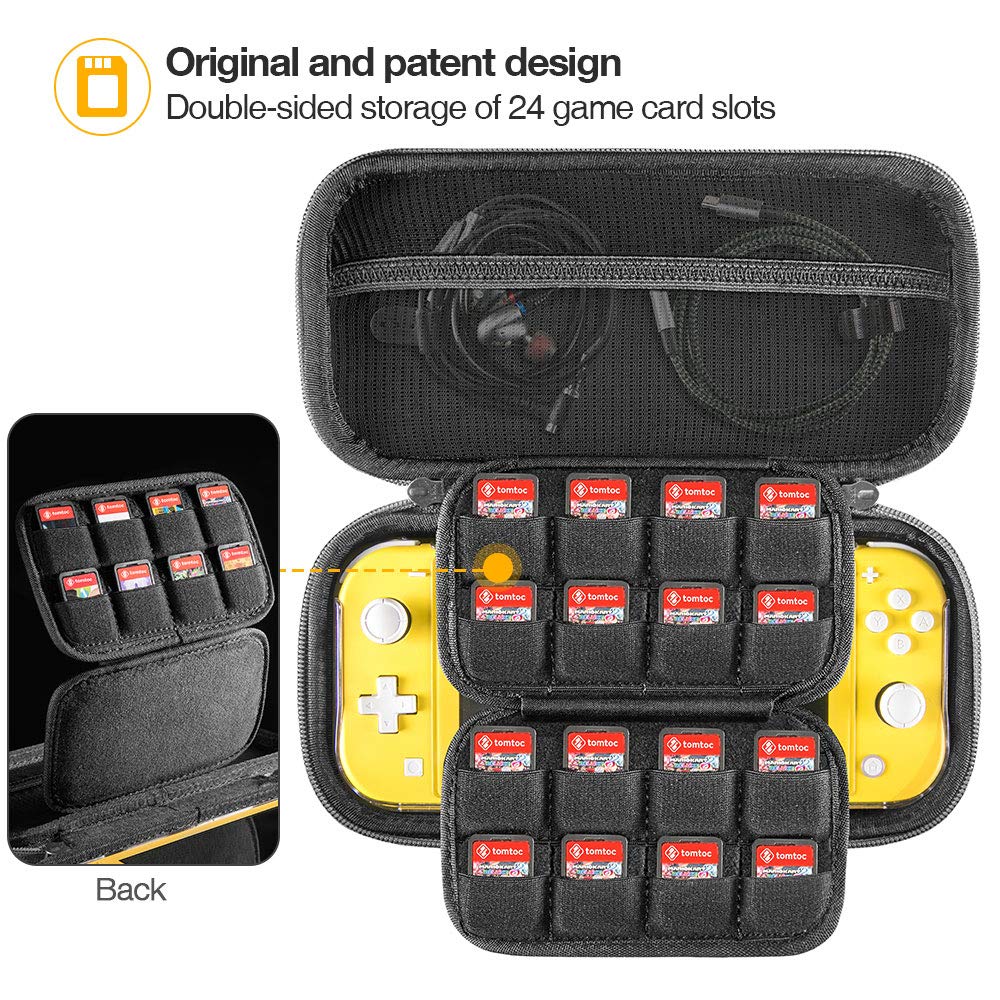 tomtoc Switch Lite Case, GPD WIN 4 Case, Slim Protective Carrying Case with Original Patent, Travel Storage Switch Lite Sleeve with 24 Game Cartridges for Nintendo Switch Lite and Accessories, Gray