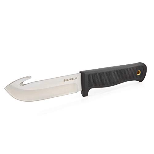 Sheffield 12184 Bax 4.5 Inch Drop Point Fixed Blade Hunting Knife with Gut Hook and Sheath, Full-Tang, Tactical Knife, Self Defense Weapon, and More