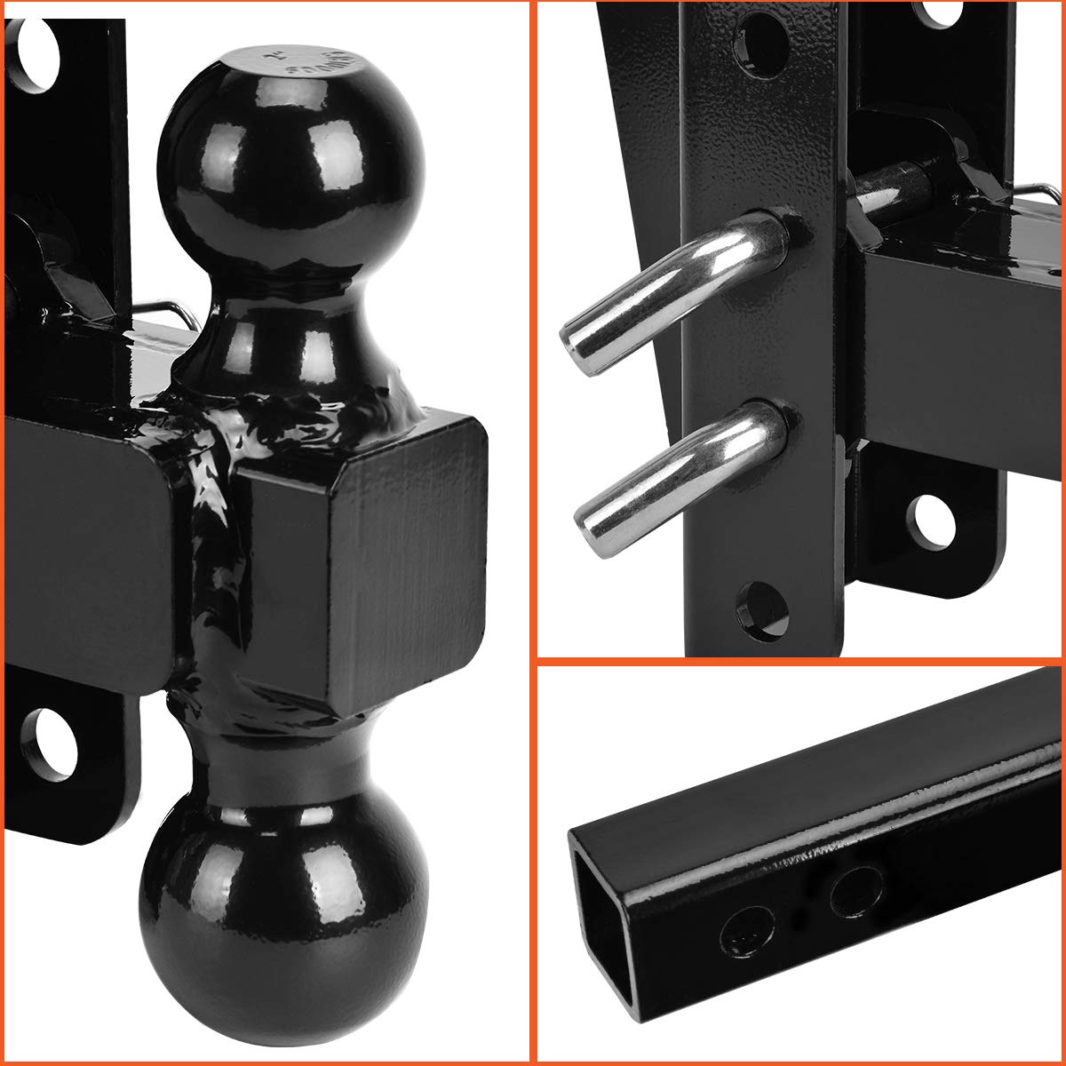 YITAMOTOR Adjustable Trailer Hitch Ball Mount, Fits 2’’ Receiver, 8’’ Drop/Rise with 2’’ & 2 5/16’’ Dual Balls, 10,000 lbs Capacity (2’’ Shank, Black Powder Coated Steel)