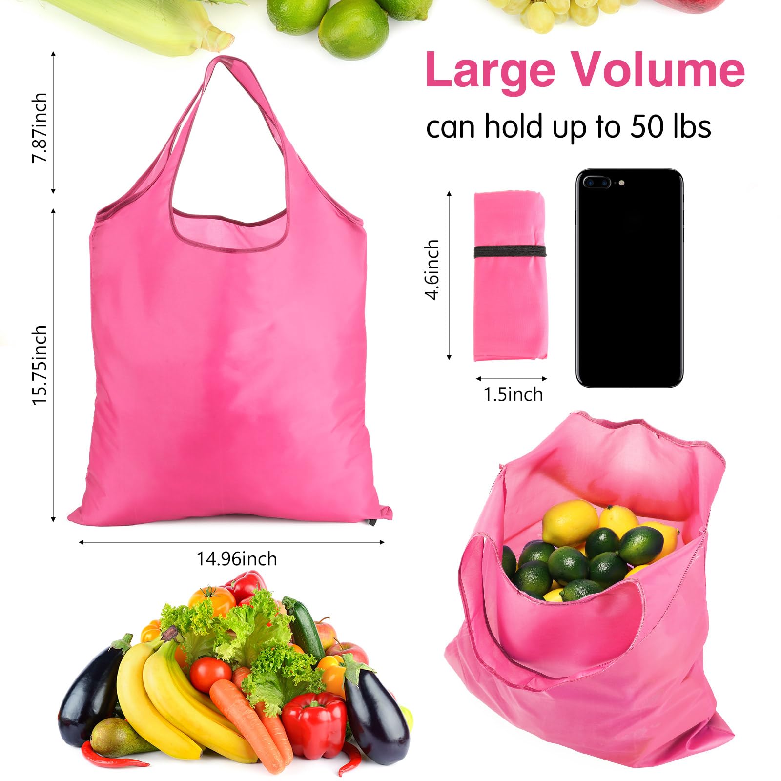 Silkfly 24 Pcs Durable Folding Reusable Grocery Bags Bulk Recycle Shopping Bags with Handles Heavy Duty Kitchen Large Washable Storage Tote Lightweight Polyester Fabric (Black)