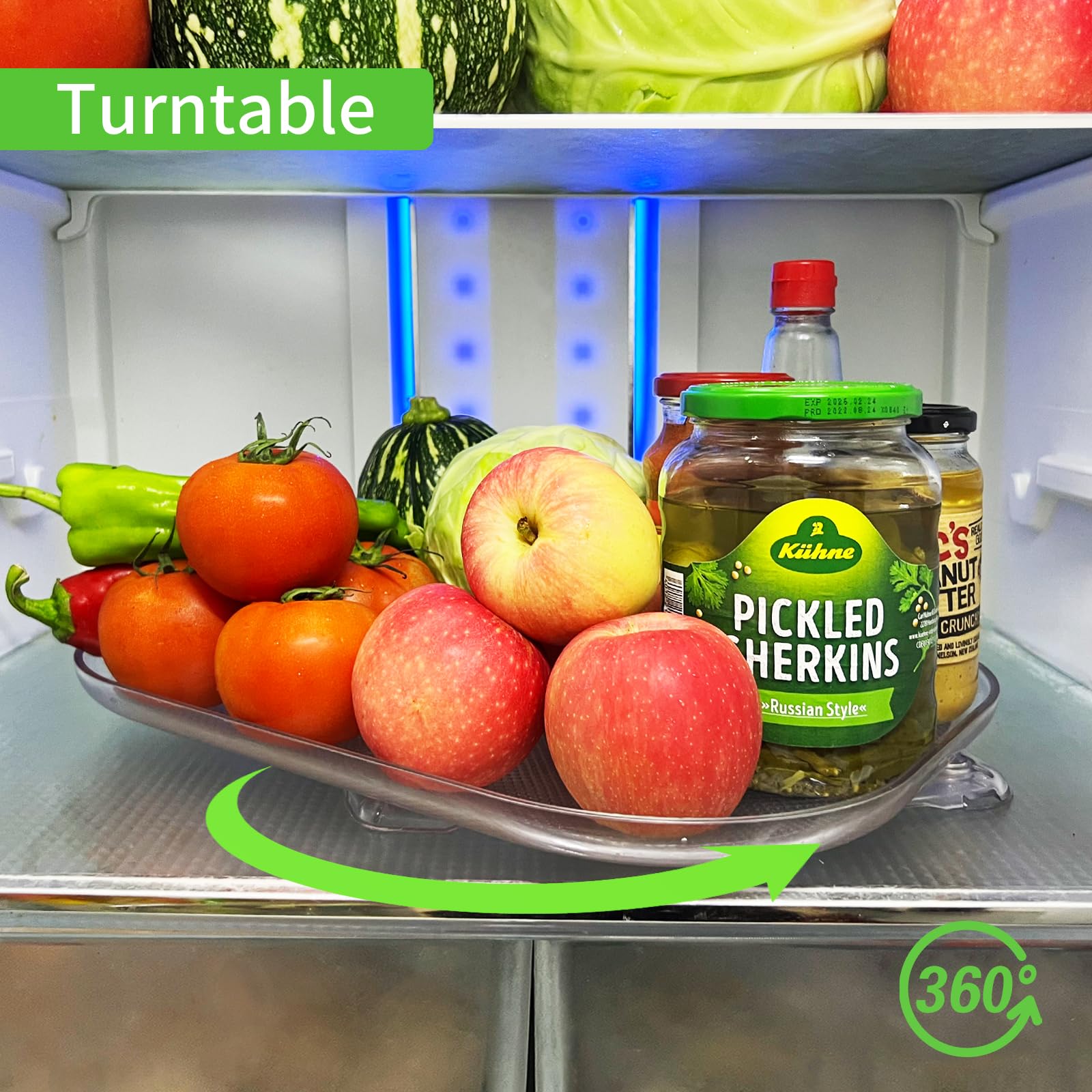 Square Lazy Susan for Refrigerator, Lazy Susan Turntable Organizer for Refrigerator, Countertop Condiment Storage Rack, for Kitchen, Pantry, Cabinet, Dining Table, Refrigerator (1Pcs)