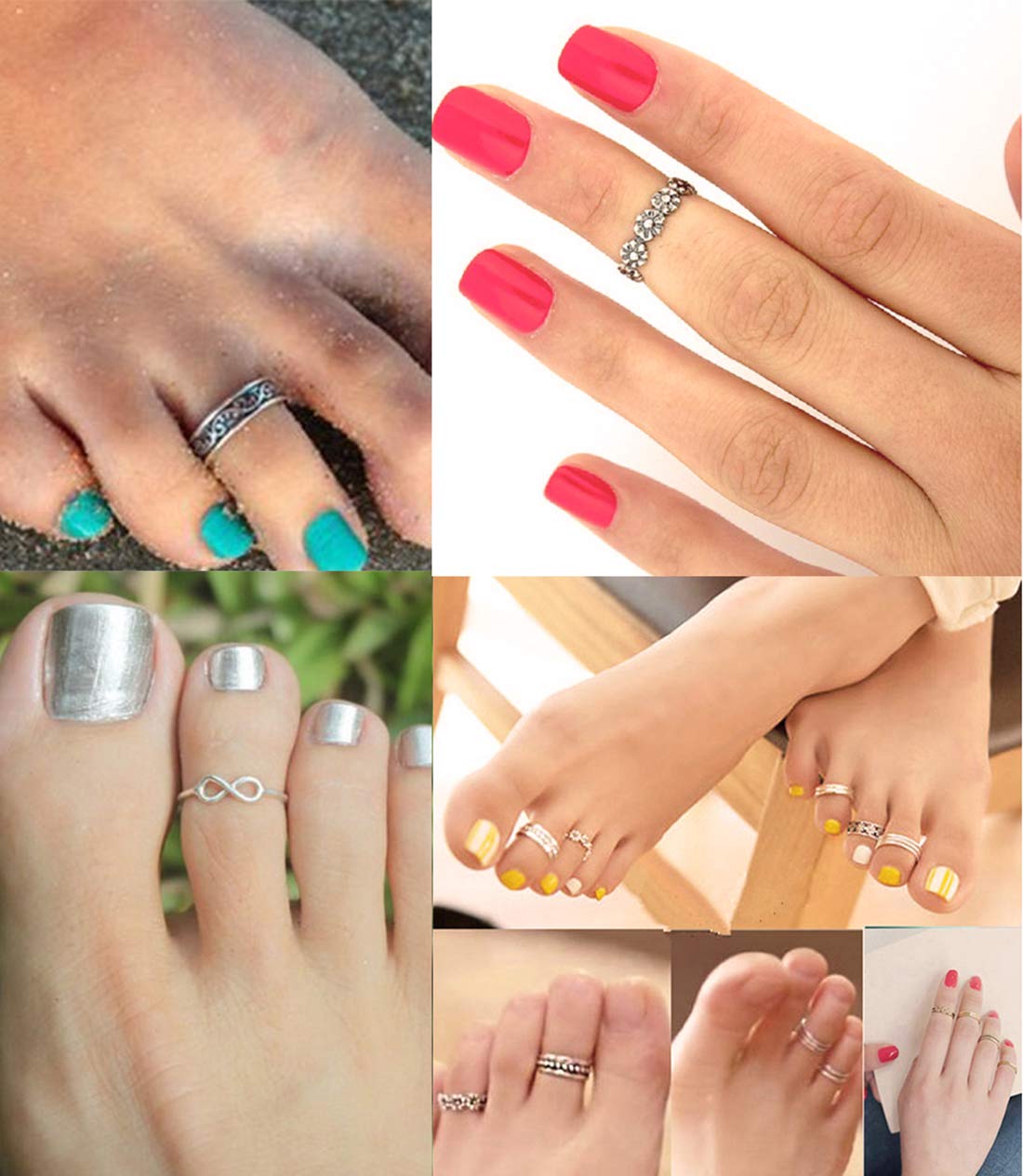 Tornito 16 Pcs Open Toe Ring Adjustable Band Tail Ring Vintage Retro Knuckle Ring Foot Jewelry For Women