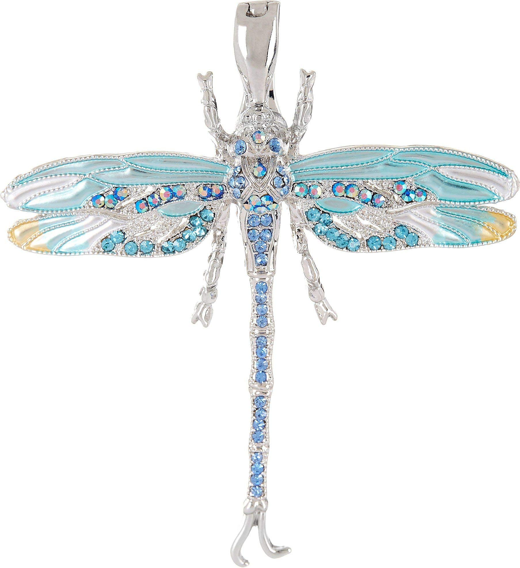 Wearable Art By Roman Rhinestone & Enamel Dragonfly Pendant One Size Aqua blue multi