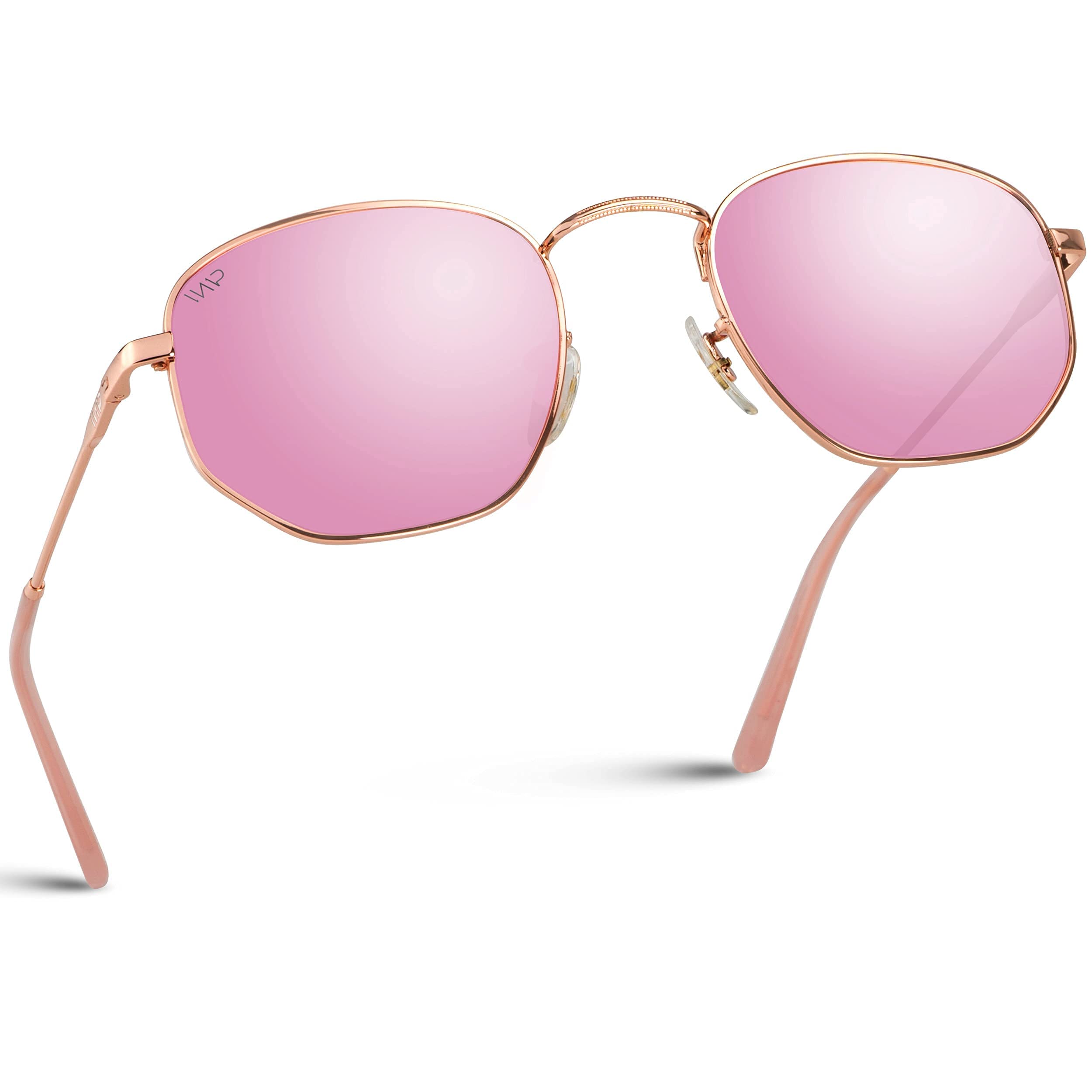WearMe Pro Polarized Rounded Hexagon Retro Sunglasses (Gold/Black Lens)