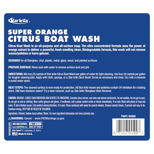 STAR BRITE Super Orange - Premium Citrus Boat Wash Super Concentrate - Makes 384 Gallons - All-Purpose, All-Surface Cleaning Solution - Will Not Remove Wax, Polish or Gel Coat 1 GAL (094500)