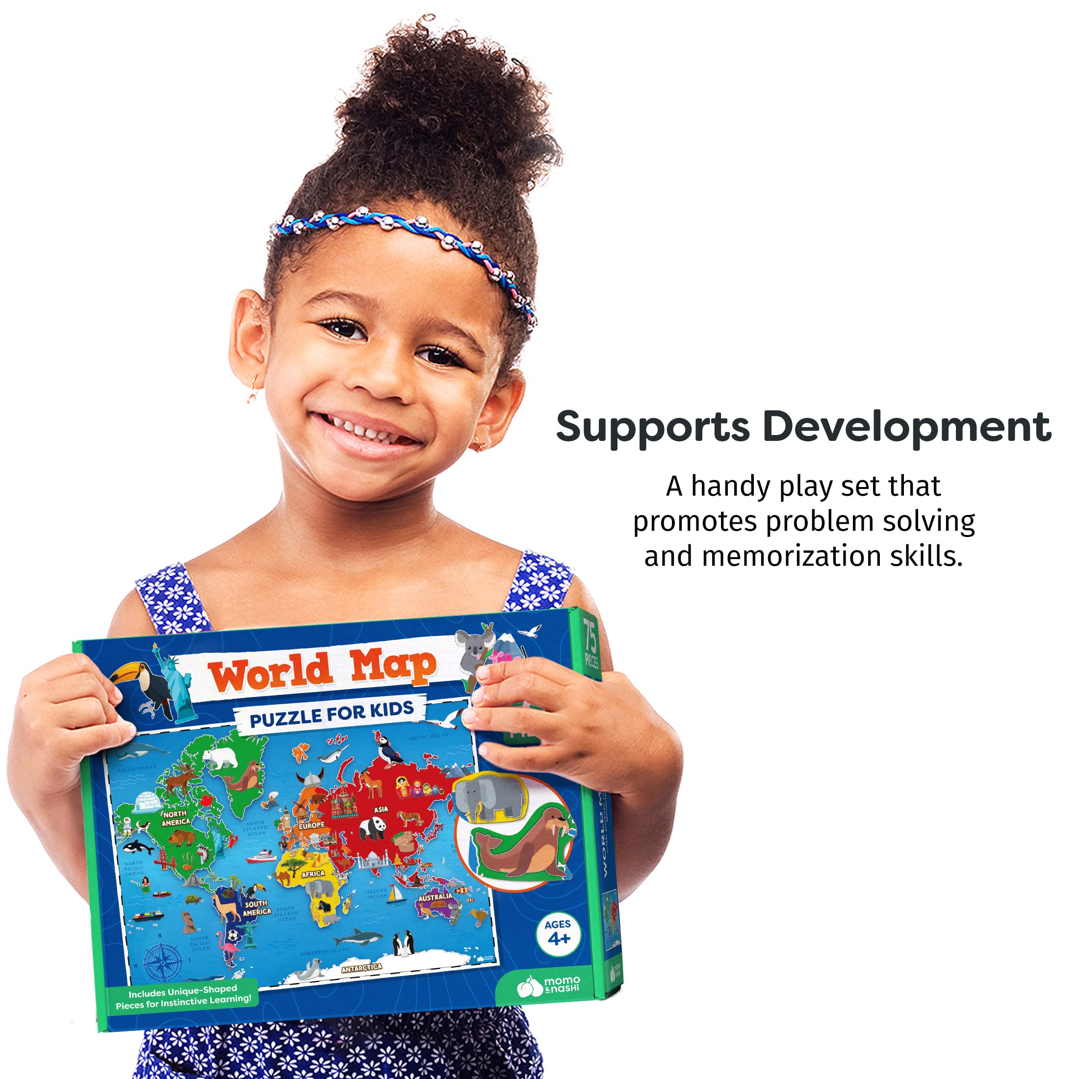 World Map Puzzle for Kids - 75 Piece - World Puzzles with Continents - Childrens Jigsaw Geography Puzzles for Kids Ages 4-8, 5, 6, 7, 8-10 Year Olds - Globe Atlas Puzzle Maps