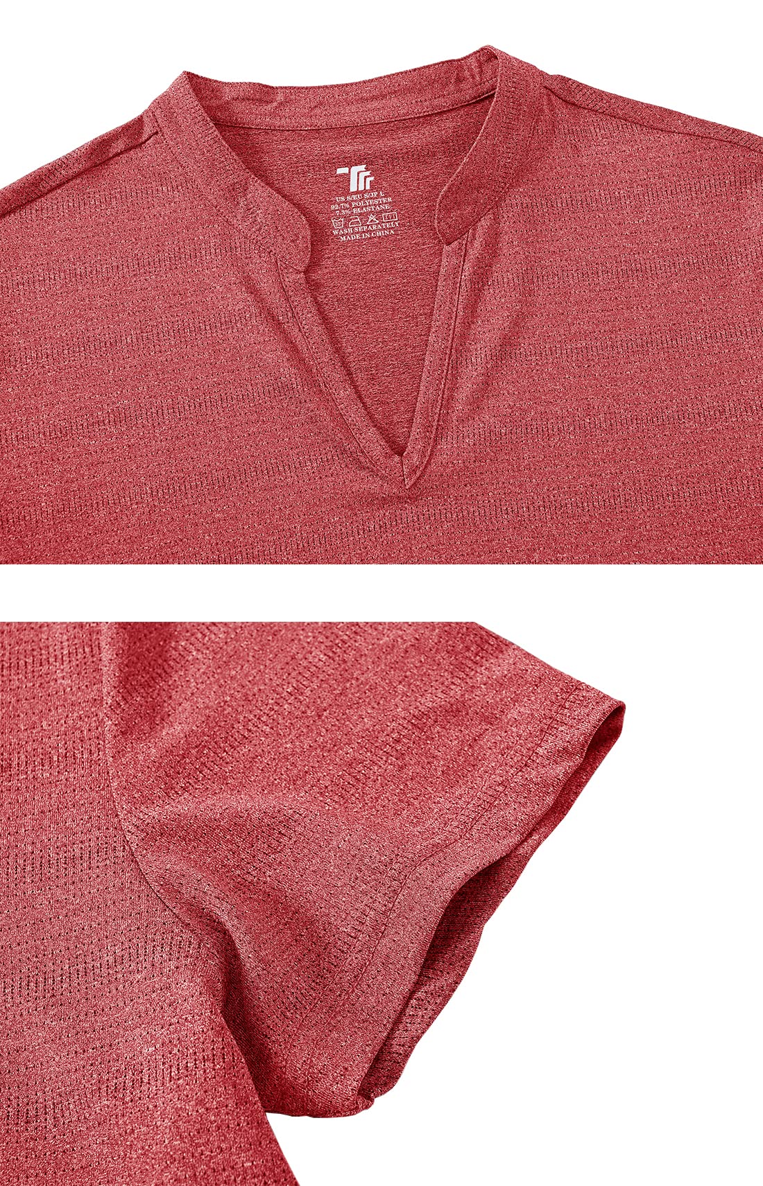 YSENTO Women's Dry Fit Golf Polo Shirts Short Sleeve V Neck Collarless Athletic Activewear Shirts Shirts Red S