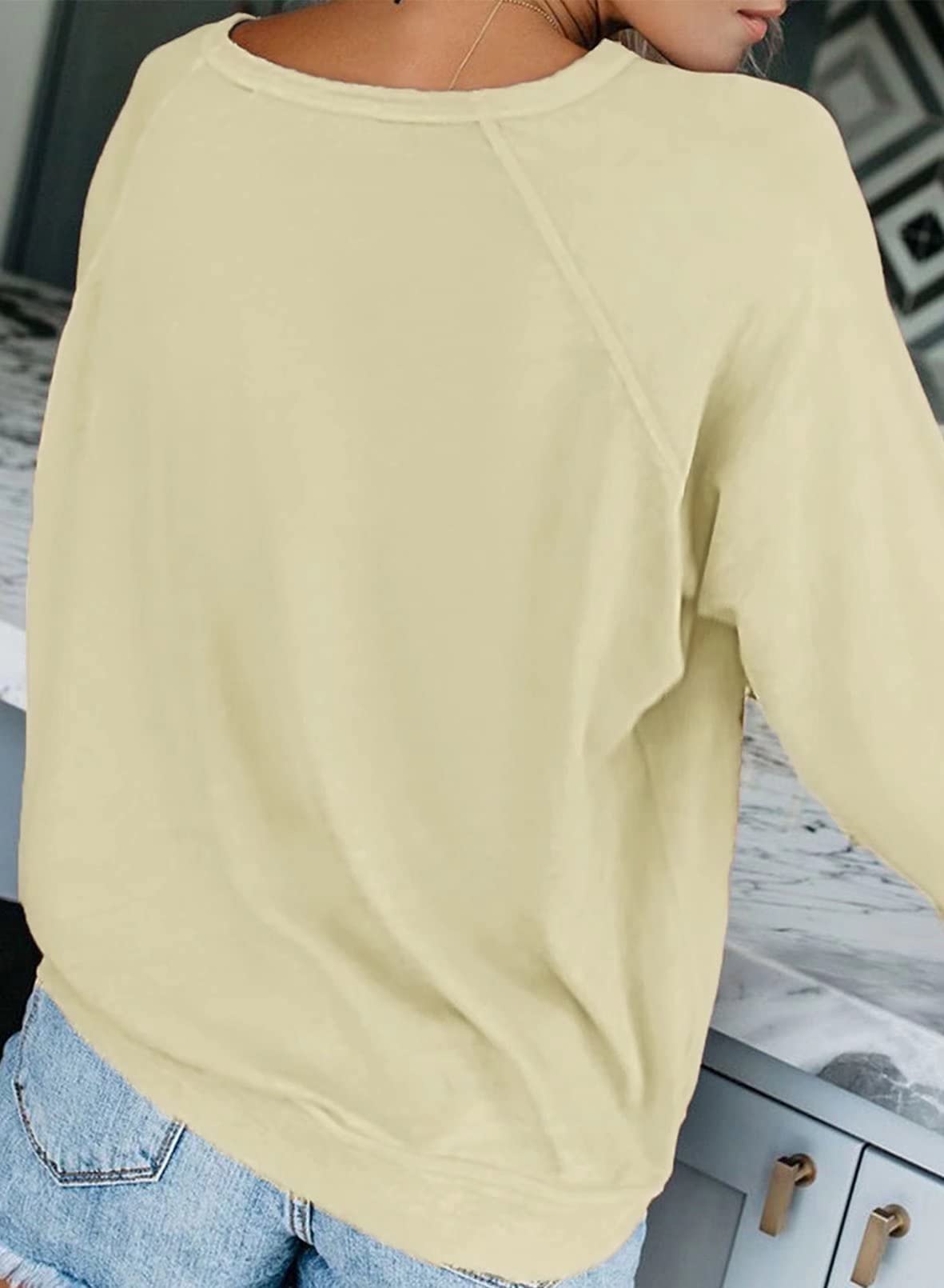 Zecilbo Womens Long Sleeve Crew Neck Sweatshirt Casual Solid Color Pullover