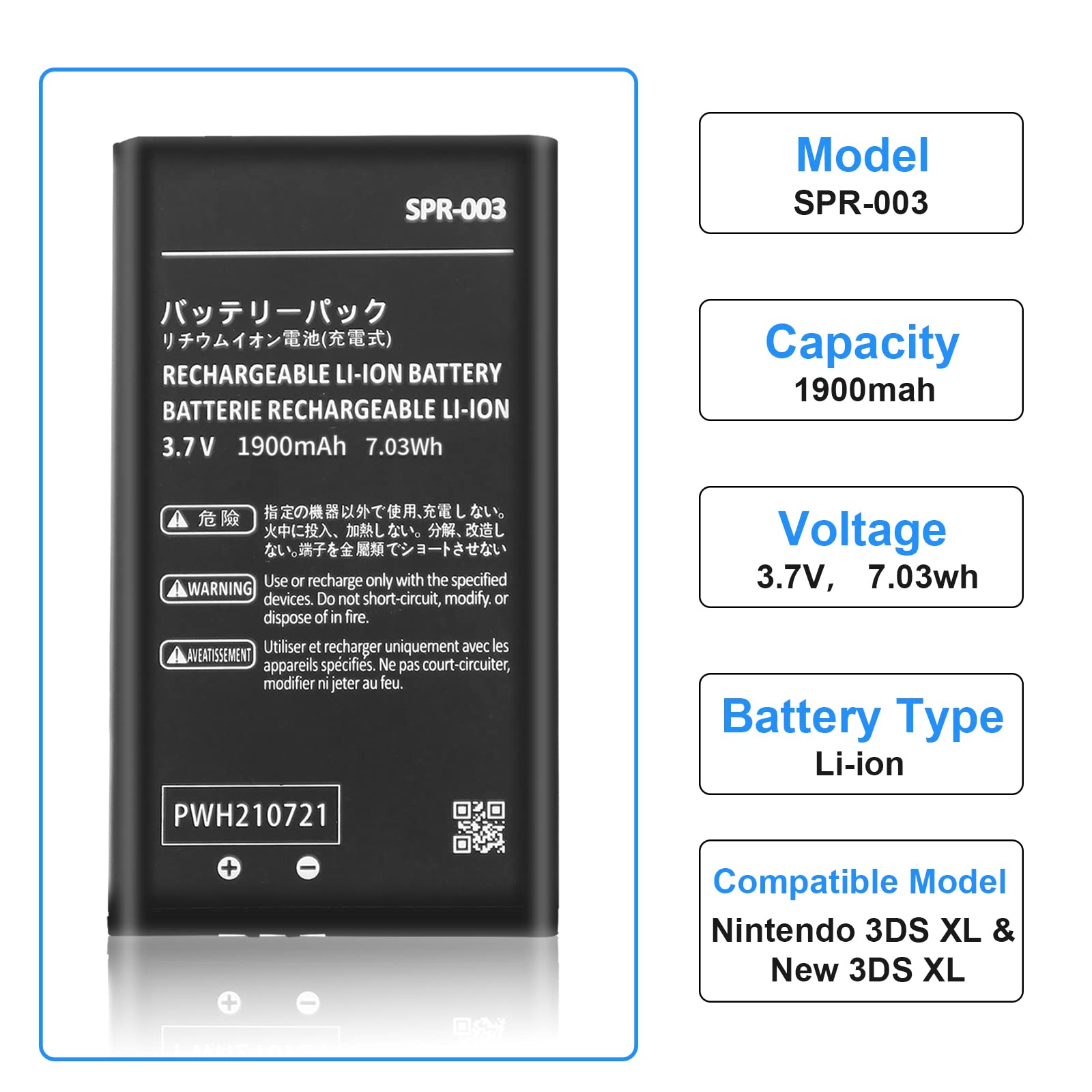 TAYUZH 3DS XL SPR-003 Battery, 1900mAh Replacement Lithium-ion Battery Compatible with Nintendo 3DS XL/New 3DS XL LL Game Console SPR-003 Battery with Repair Screwdriver