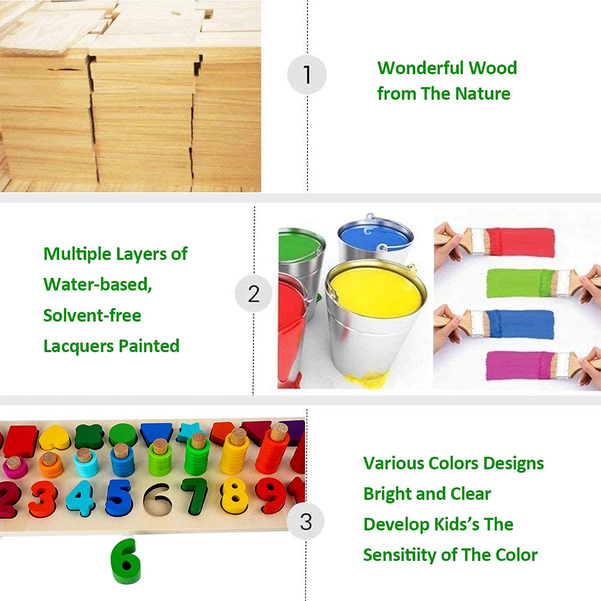 Sendida Montessori Math Shapes Puzzle Toys - Toddlers Stacking Wood Blocks Number Toys Stacking Shape Sorting Toys Early Learning Toys for Kids Preschool Counting