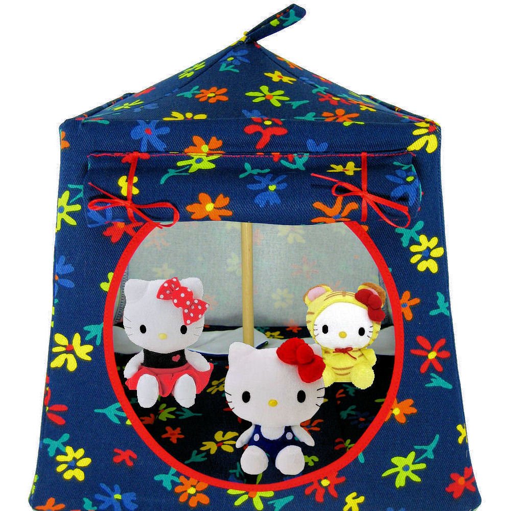 Toy Pop Up Play Fabric House, 2 Sleeping Bags, Blue Print Fabric for Dolls, Stuffed Animals (B-090 Barbie print)