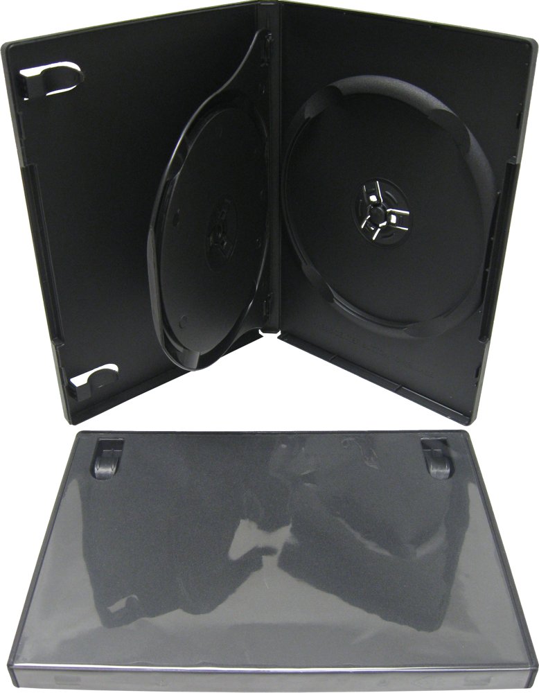 SquareDealOnline - DV2R14BKWT - Standard 14mm DVD Cases - 2 Disc Capacity - Black - (10 Pack)