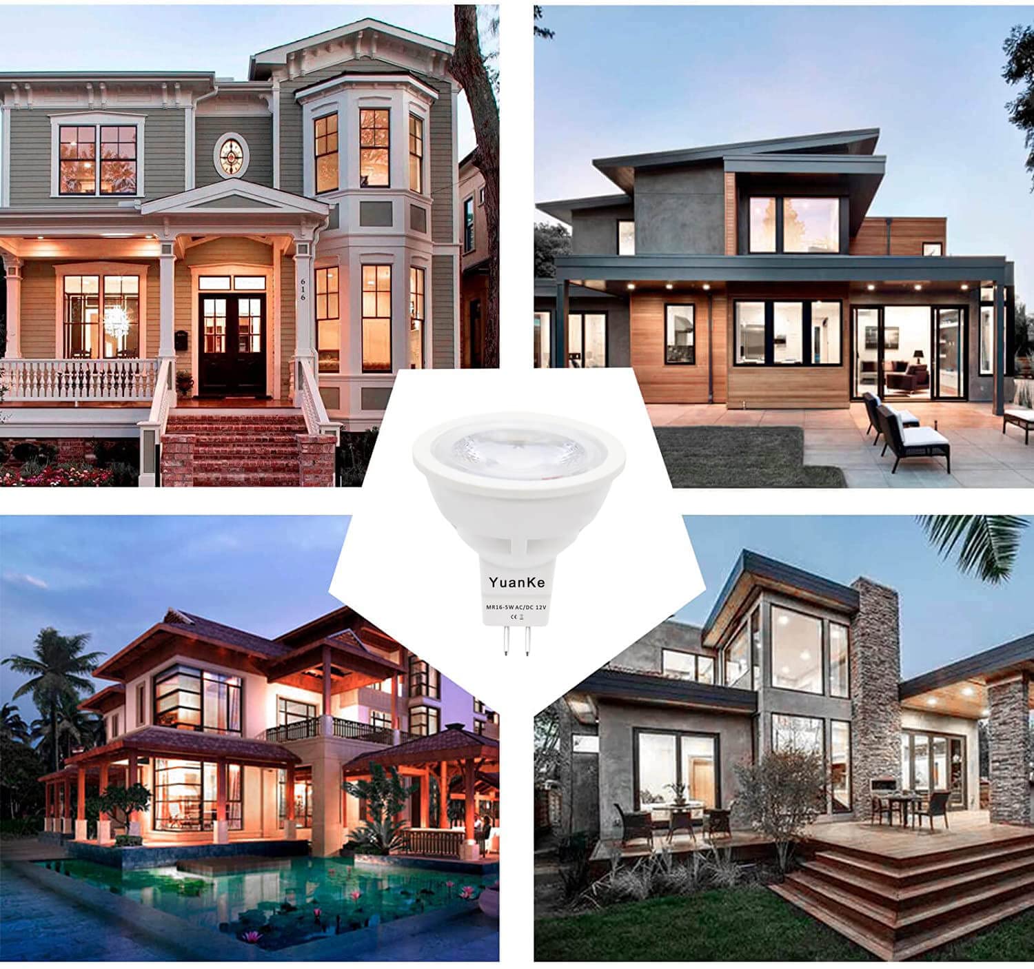 YUAN KE GUANG DIAN 4pack MR16 LED Light Bulbs 5000K Daylight 50W Halogen Bulb Equivalent 30,000 Hour Lifetime 90% Energy Saving 500 Lumens 5W AC/DC 12V 38 Degree GU5.3 Base Non-Dimmable