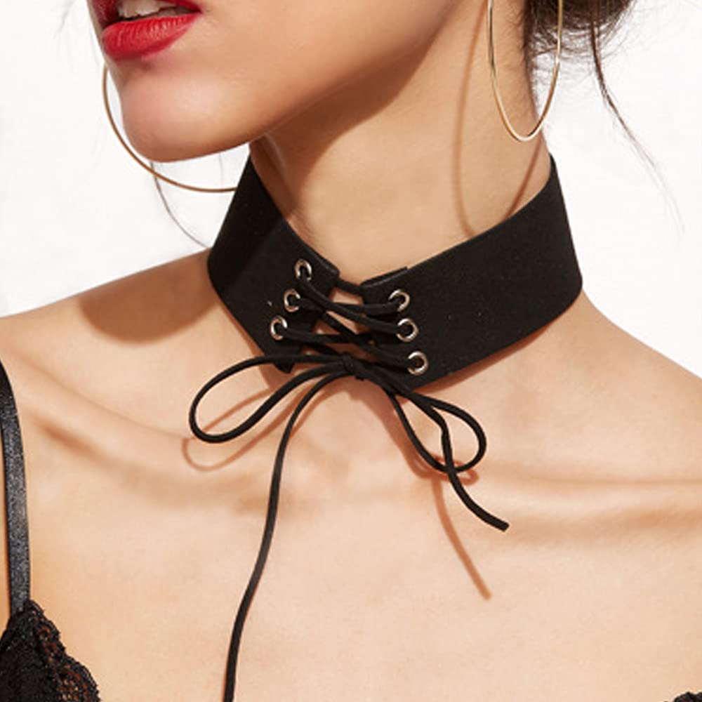 XIMEO 8PCS Black Leather Choker Necklaces - Punk Goth Adjustable PU Leather Choker Collar Metal Rivet Spiked Choker