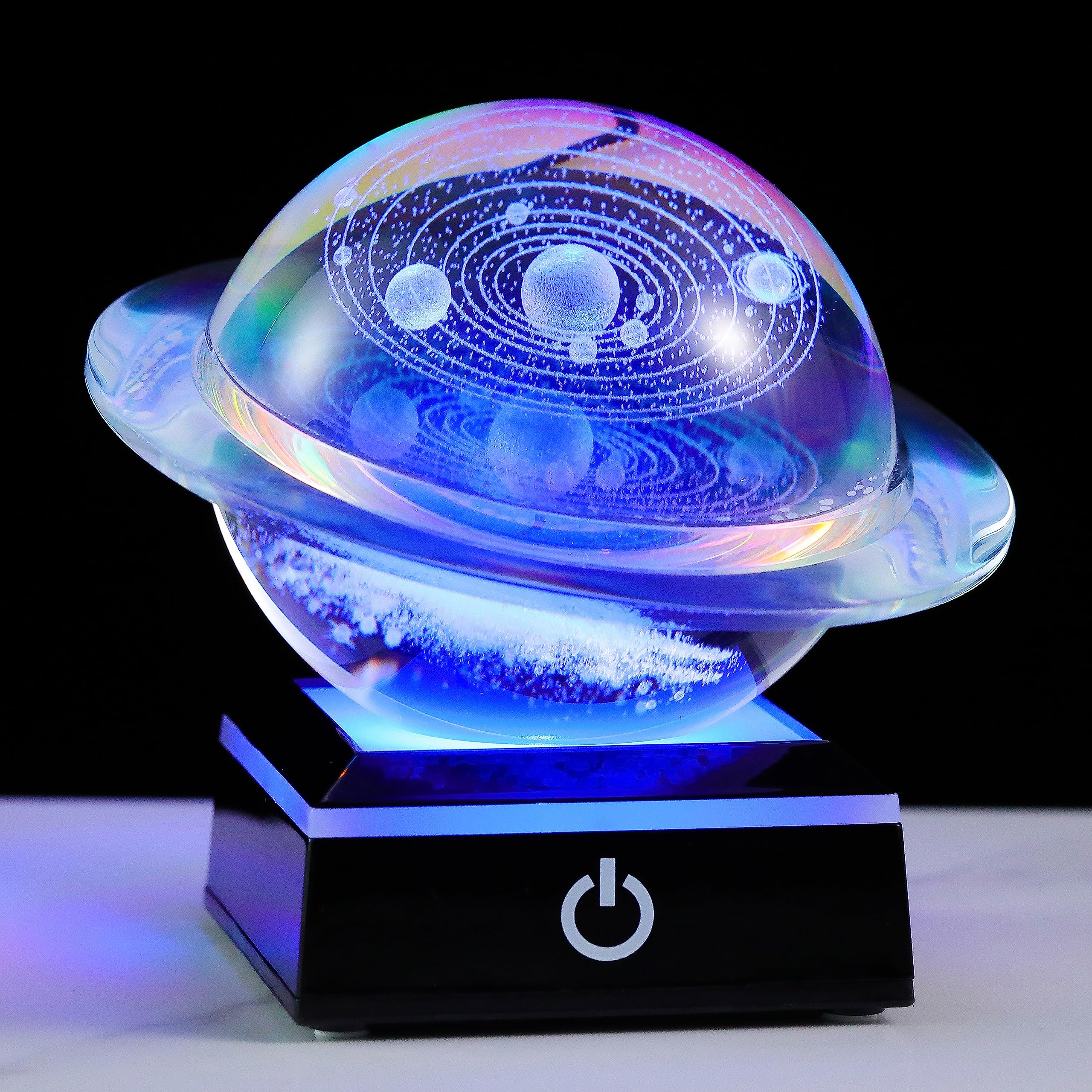 Qianwei 3D Solar System Galaxy Crystal Ball with LED Colorful Lighting Touch Base, Saturn Shape Solar System Model Decor Science Astronomy Gifts God Bless The World Easter Religious Space Gifts Decor