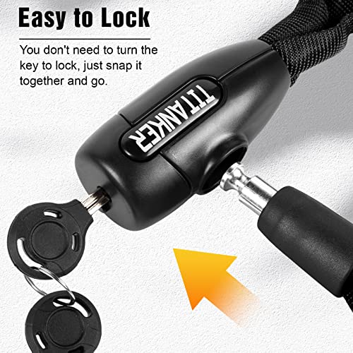 Titanker Bike Chain Lock (Black-10mm), Heavy Duty Key Lock for Bicycle, Motorcycle, Door, Gate, Fence, Grill - Portable, Anti-Theft, 3.3ft, 4.5lbs