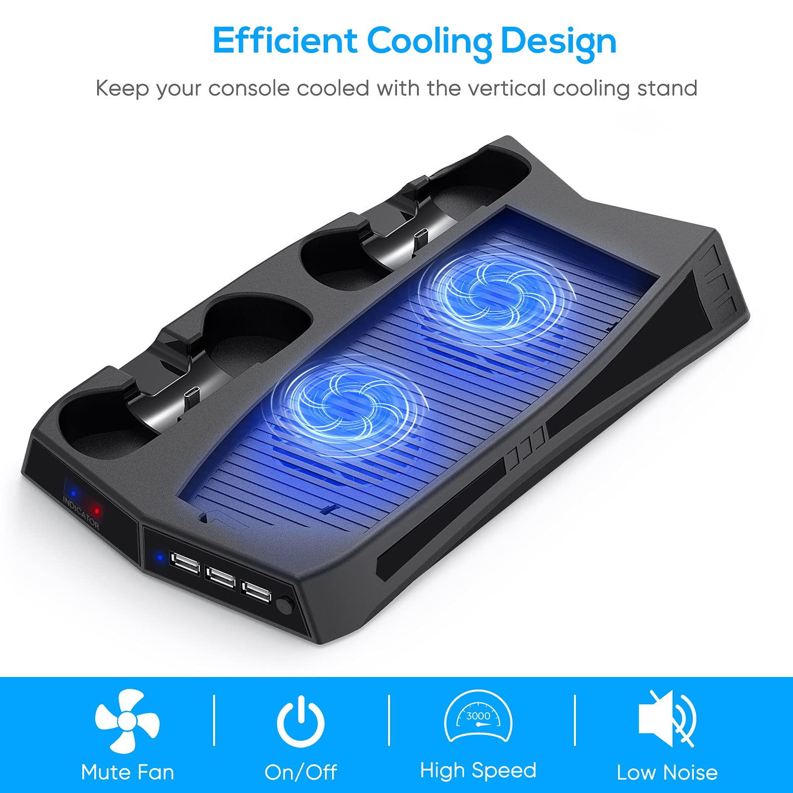 YUANHOT Vertical Cooling Stand Compatible with PS5 Console, Charging Station Dock with Dual Controller Charger Ports and Cooling Fan System