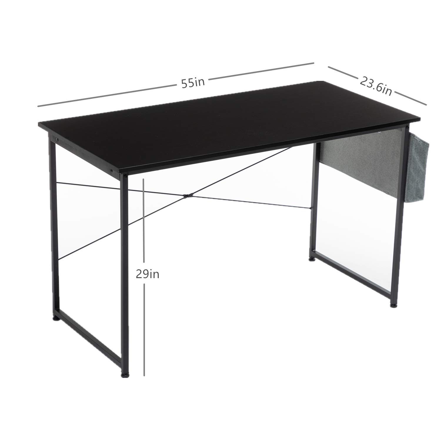 Sengo 55" Black Computer Desk Home Office Desk Work Table Study Writing Table Workstation Desk for Home Office Furniture