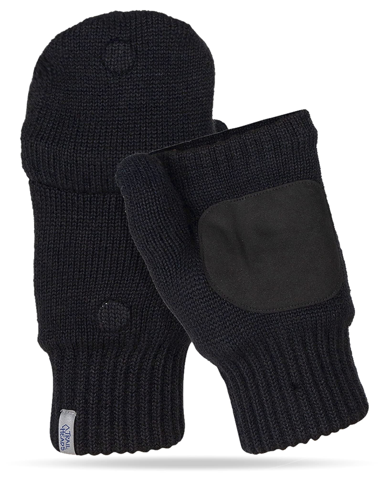 TrailHeads Women’s Fingerless Gloves | Merino Knit Convertible Mittens - black (small/medium)