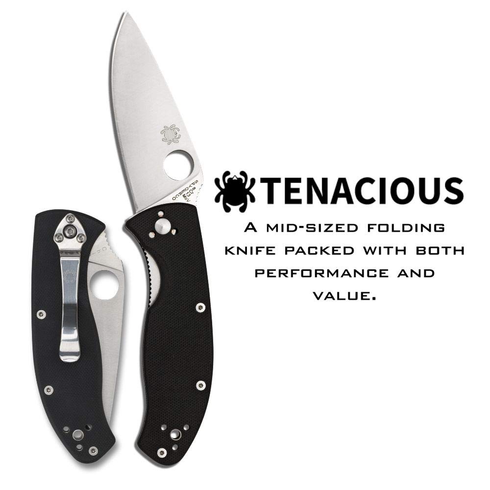 Spyderco Tenacious Folding Utility Pocket Knife with 3.39" Stainless Steel Blade and Durable Non-Slip G-10 Handle - Everyday Carry - PlainEdge - C122GP