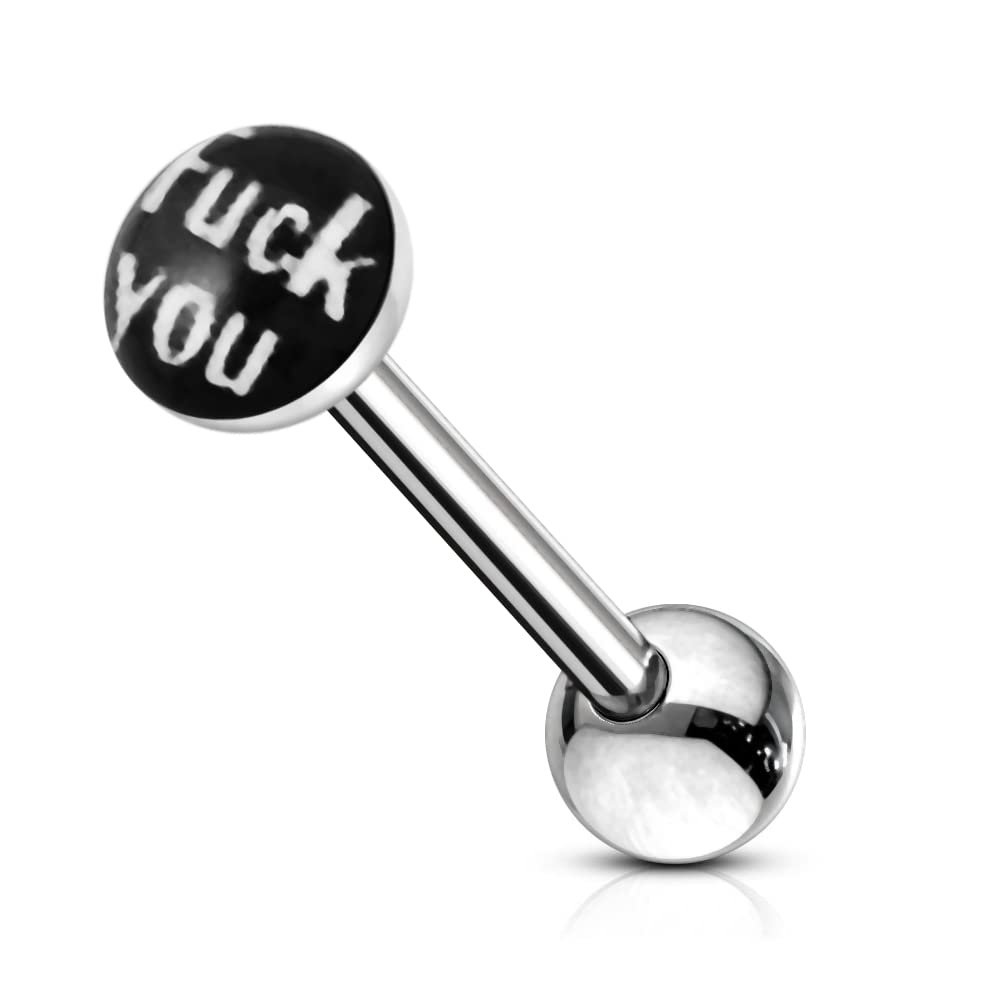 Word on Black Background Logo 316L Surgical Steel Tongue Piercing Ring