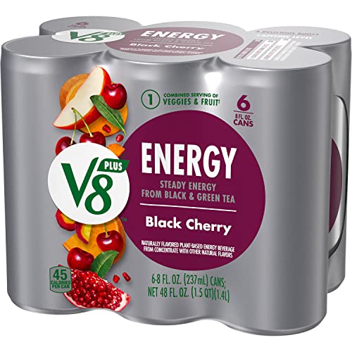 V8 +ENERGY Black Cherry Energy Drink, Made with Real Vegetable and Fruit Juices, 8 FL OZ Can (4 Packs of 6 Cans)