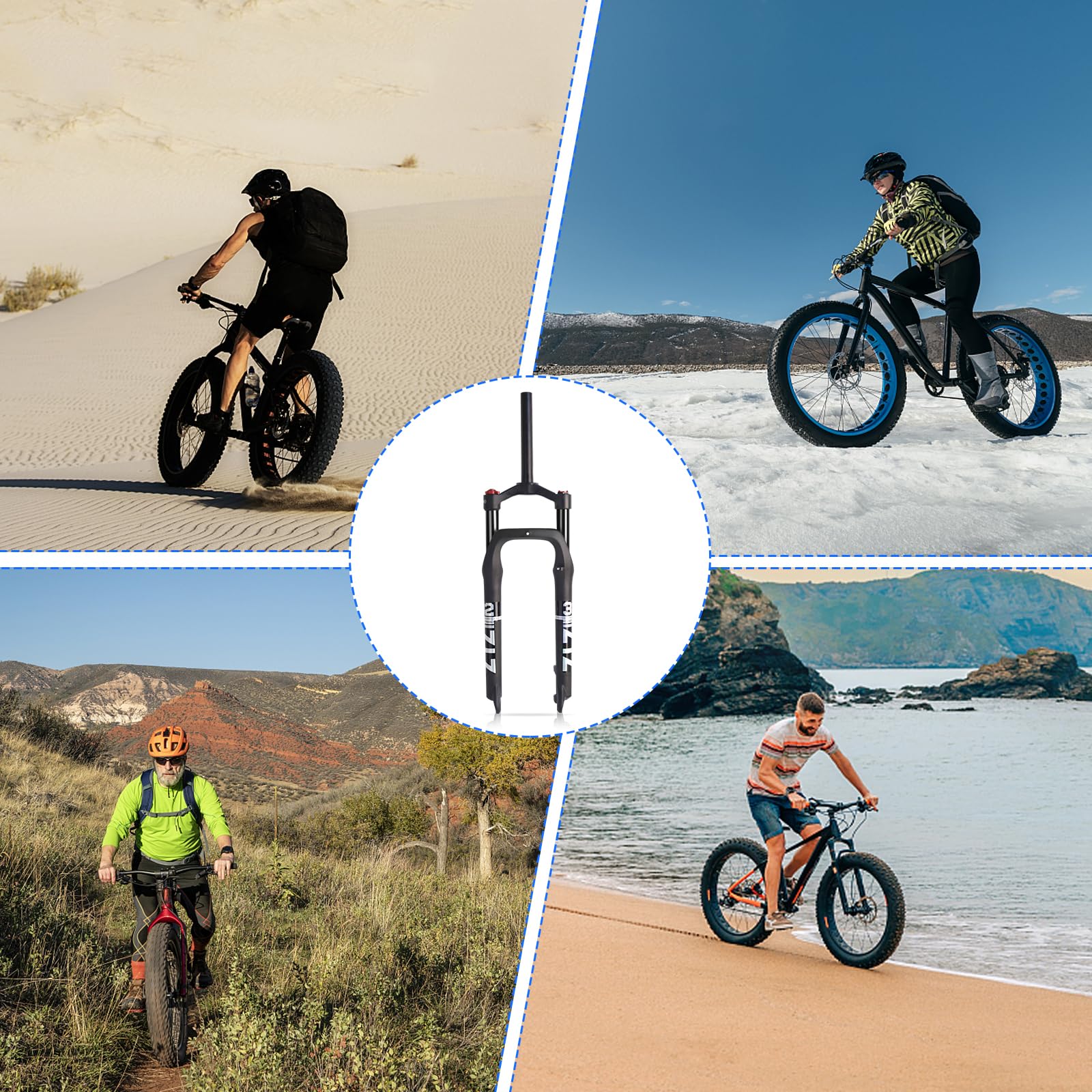 ZTZ 26 * 4.0 inch Fat Tire MTB Air Suspension Fork - Ultralight Rebound Adjustment Front Fork,120mm Travel, 135mm Spacing Hub,9mm QR,Crown Lockout, Ideal for Snow Beach XC Mountain Bikes