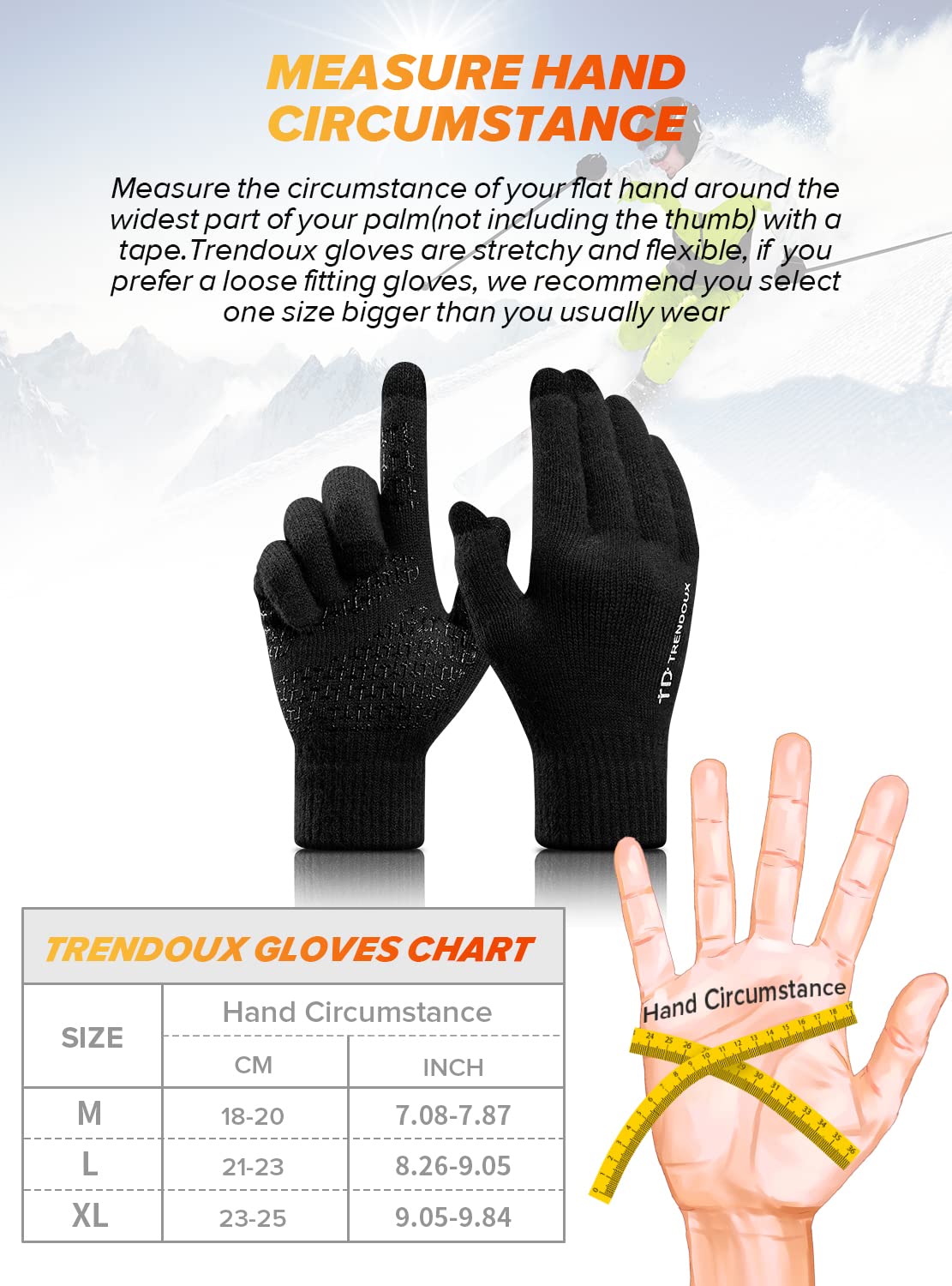 TRENDOUX Gloves Women Men, Winter Touch Screen Glove, Texting Running Driving - Anti-Slip Grip - Thermal Lining - Stretchy Material - Knitted Warm Glove Computer in Cold Weather Black - L