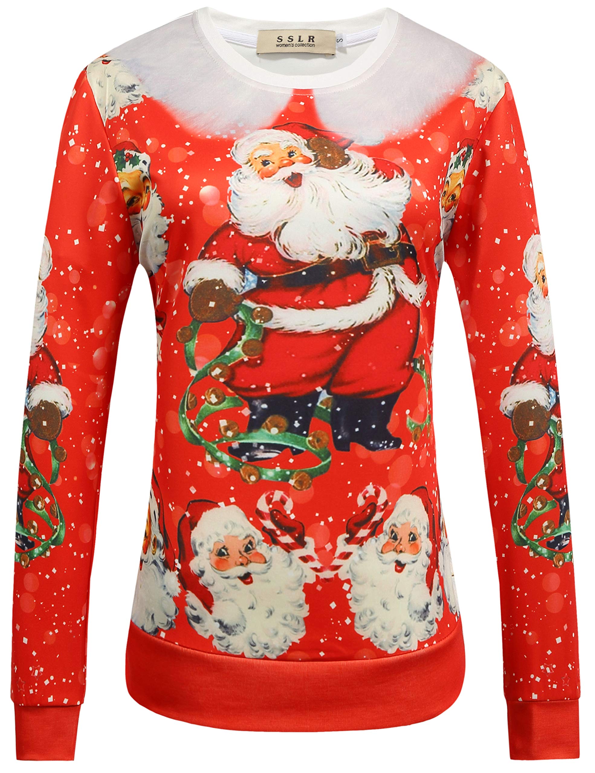 SSLR-Ugly-Christmas-Sweatshirts-for-Women-Crewneck Sweatshirts Xmas Holiday Funny Pullover Lightweight (Large, Orange Red)