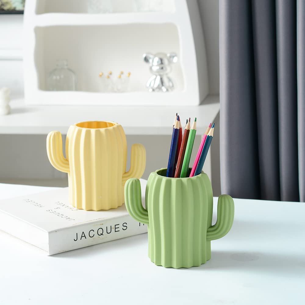 YOSCO Silicone Pen Holder Cactus Pencil Holder Cute Pens Cup for Desk for Kids Office Decor Desk Accessories Pen Pot Desk Organizer (Green)