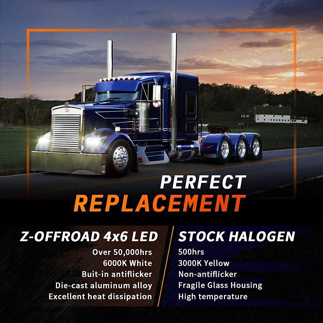 Z-OFFROAD 4pcs 60W 4x6 Inch LED Headlights DOT Approved Rectangular H4651 H4652 H4656 H4666 H6545 Headlight Replacement Compatible with Kenworth Freightliner Peterbilt Oldsmobile Cutlass β Black