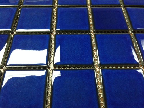 Tenedos Premium Quality Cobalt Blue Porcelain Square Mosaic Floor Wall Tile Shiny Look 2x2 Inch for Kitchen Backsplash, Pool Tile, Bathroom Shower, Accent Decor (Box of 21.76 Sq Ft)