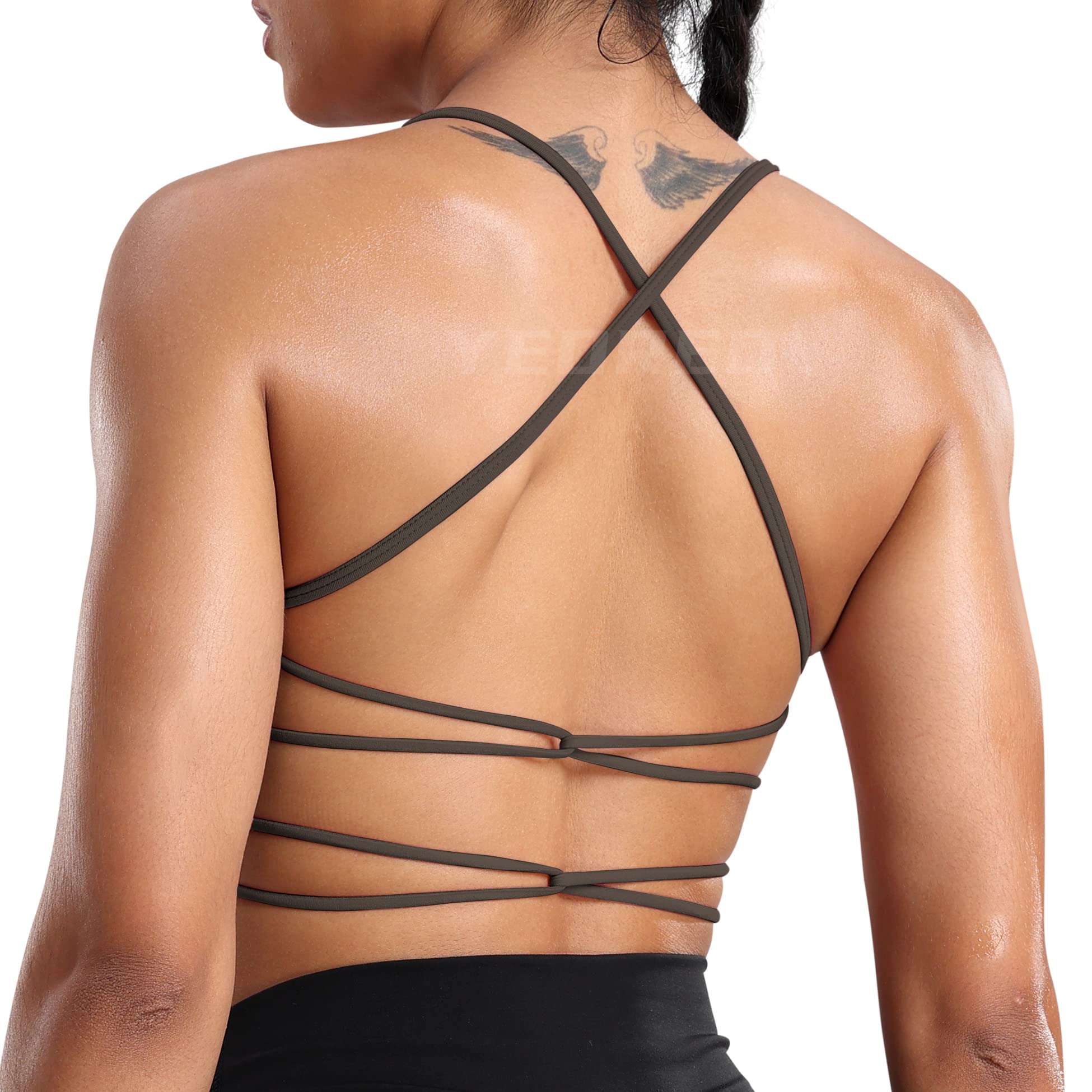 YEOREO Heily Women's Backless Sports Bra Seamless Padded Strappy Criss Cross Bra Workout Yoga Crop Tank Tops Brown XL