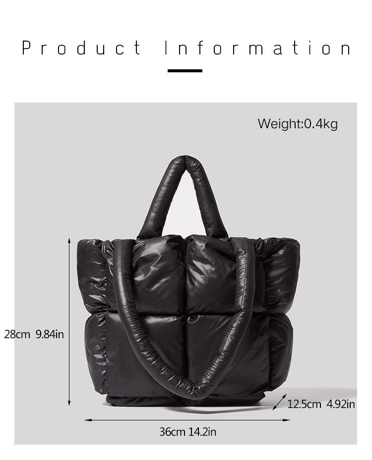 ZOSIVEB Large Puffer Tote Bag Winter Soft Puffer Down Padding Shoulder Bags Trendy Luxury Quilted Padded Handbags for Women (White)