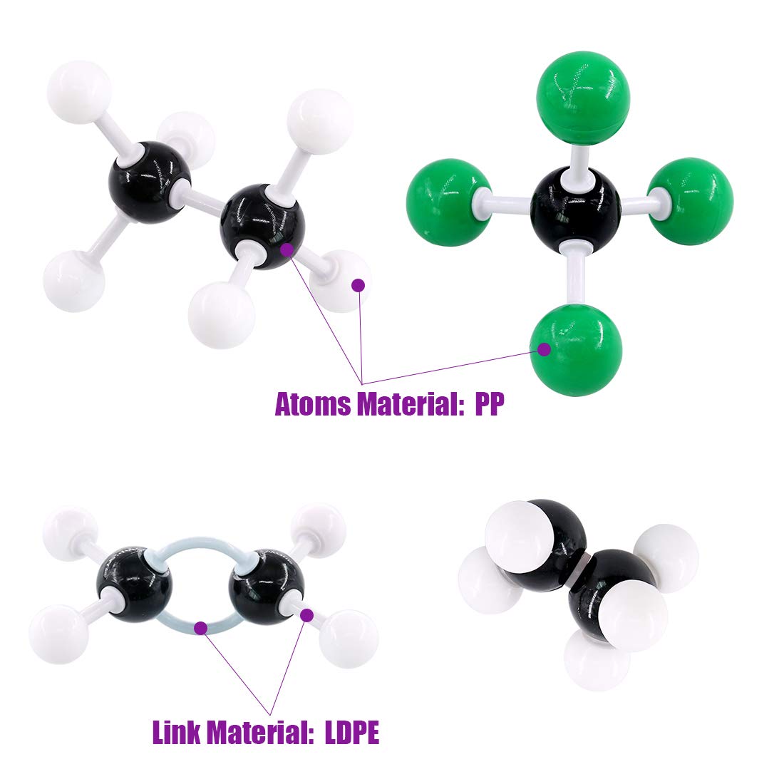 Swpeet 179 Pcs Organic Chemistry Molecular Model Student and Teacher Kit, Chemistry Molecular Model Student and Teacher Set - 76 Atoms & 102 Links & 1 Short Link Remover Tool