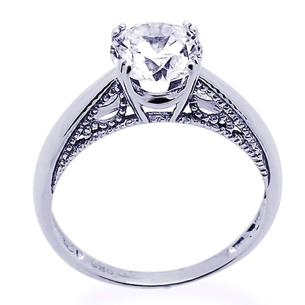 Sterling Silver Wedding Ring 1.25 Carat Round CZ Stone Double Prong Milgrain Filigree Design Classic Solitaire Engagement Ring (Size 5 to 9)