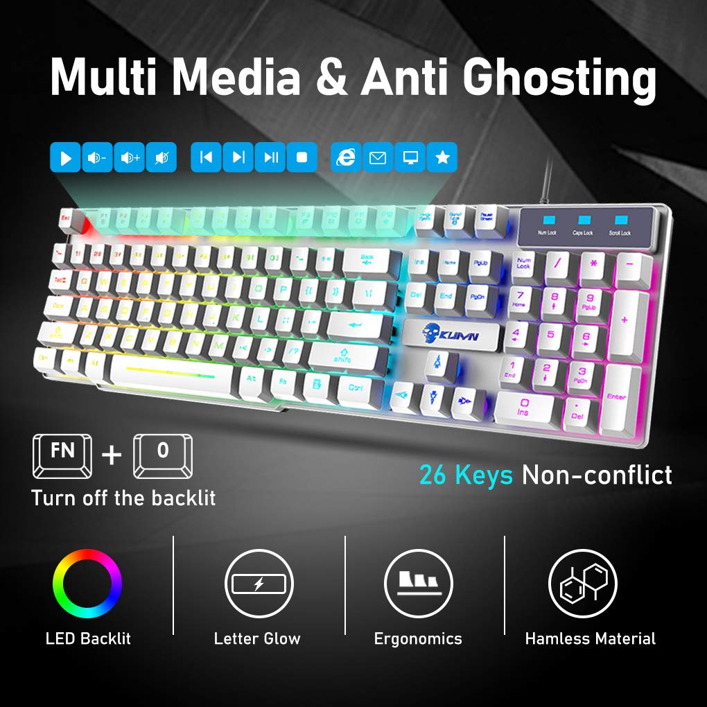 XINMENG 4-in-1 Gaming Keybaord Mouse Headset Combo,RGB Rainbow LED Backlight Gamer Keyboard and Crack Game Mouse Illuminate 3.5mm Stereo Camouflage Headphone for Laptop Computer PC Games